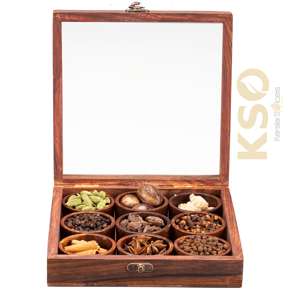 Spices box- 9 in1 Wooden box- Strong Spicy Spices from Kerala