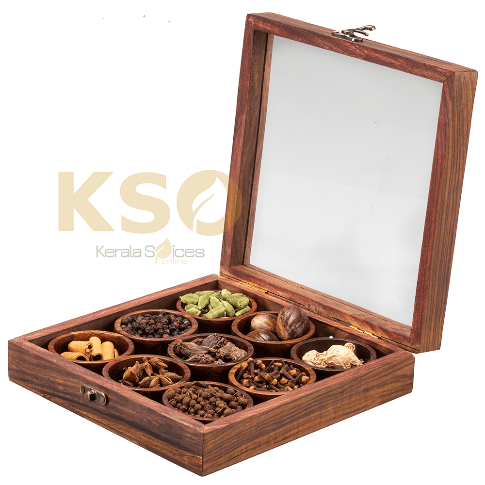 Spices box- 9 in1 Wooden box- Strong Spicy Spices from Kerala